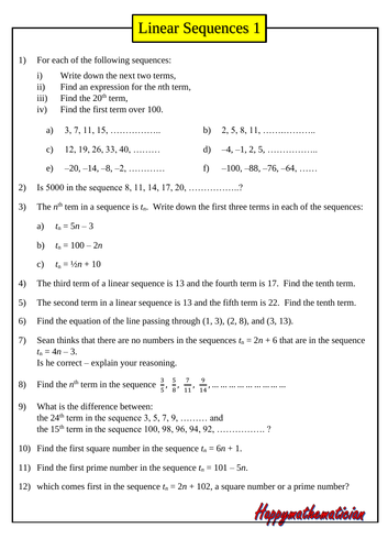 Simple Sequences - 3 Worksheets with Answers | Teaching Resources