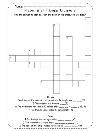 2D Shapes - Properties of Triangles Crossword | Teaching Resources