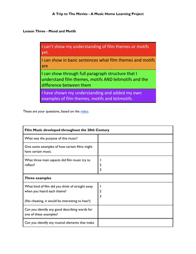 A Trip To The Movies Part Three - Moods and Motifs | Teaching Resources