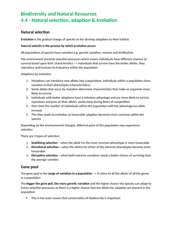 Full Edexcel Topic 4 Notes for A-level Biology SNAB A - Biodiversity ...