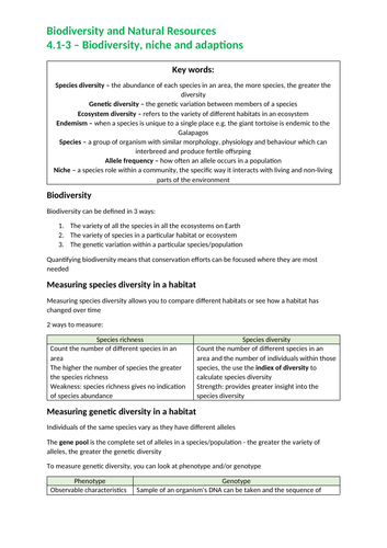 Full Edexcel Topic 4 Notes for A-level Biology SNAB A - Biodiversity ...