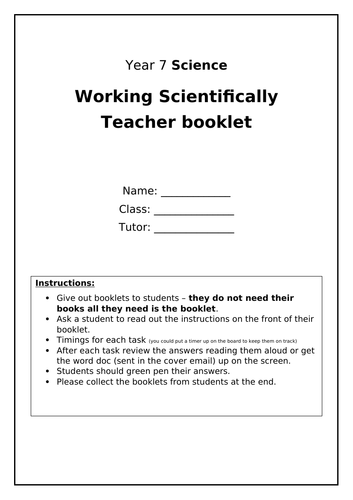 KS3 Working Scientifically Booklet | Teaching Resources