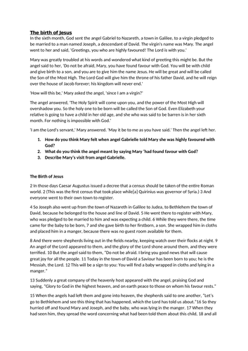 Home Learning - Birth of Jesus | Teaching Resources