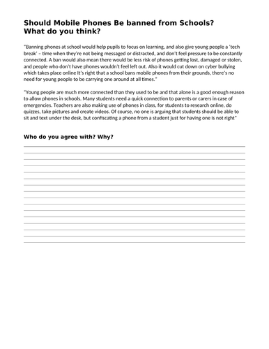 Mobile Phones in Schools Debate Pack | KS3–KS4 English & PSHE ...