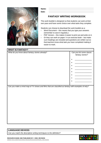 ENG | Fantasy Writing Work Booklet | Teaching Resources