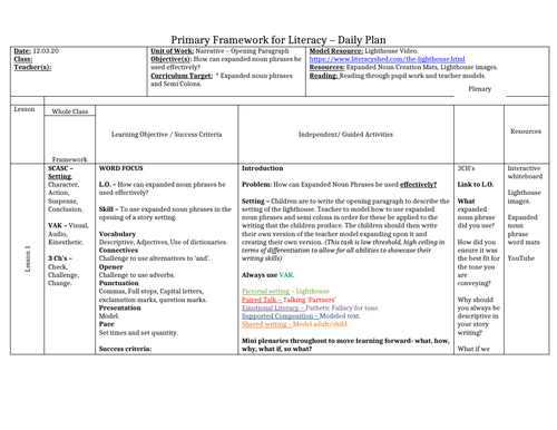 The Lighthouse Lesson Plan and Powerpoint Slides for Expanded Noun ...