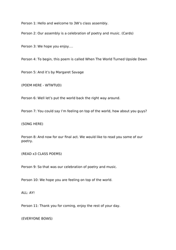 World Upside Down Poetry Assembly Script and Slides | Teaching Resources
