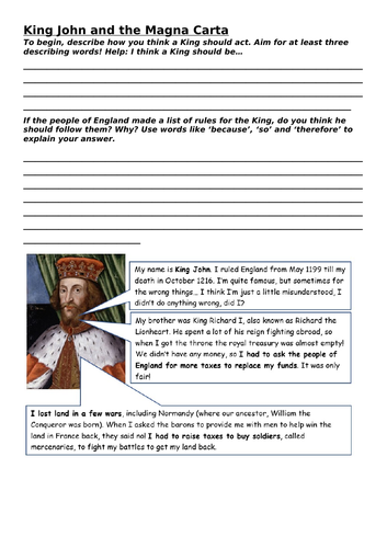 King John and the Magna Carta: Work from home booklet | Teaching Resources