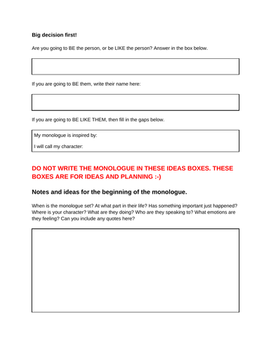 Online Drama! My Inspiration Monologue Project | Teaching Resources