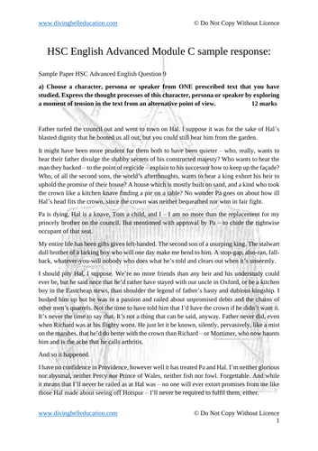 HSC Advanced English The Craft of Writing - Sample Paper response Henry ...