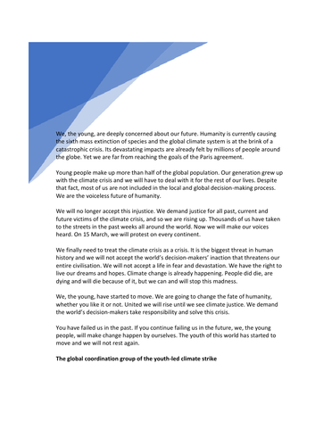 Edexcel Functional Skills in English: Level 1 Unit - Climate Change ...
