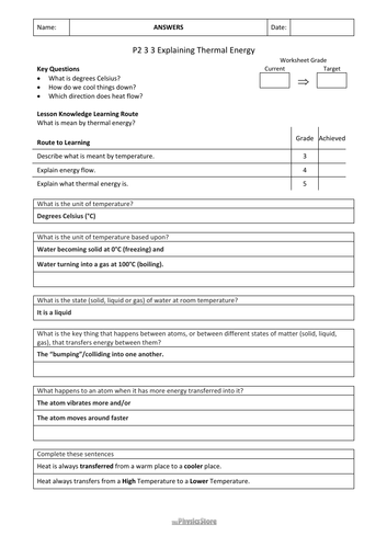 KS3 Physics AQA P2 3 3 Explaining Thermal Energy Lesson Bundle ...