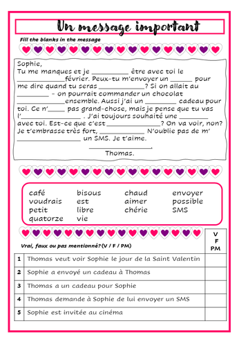 French Valentine's Day Year 9 La Saint Valentin | Teaching Resources