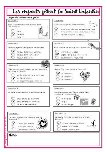 French Valentine's Day Year 9 La Saint Valentin | Teaching Resources