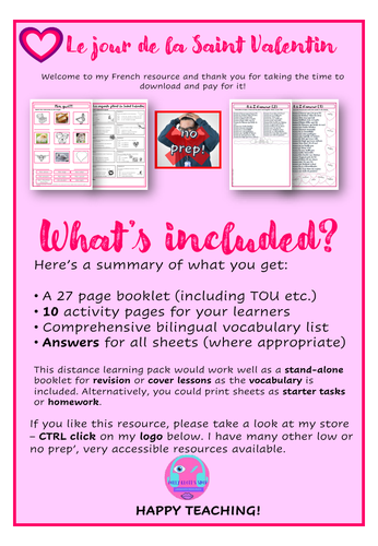 French Valentine's Day Year 9 La Saint Valentin | Teaching Resources
