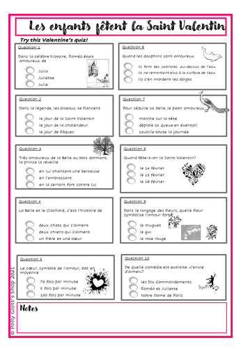 French Valentine's Day Year 9 La Saint Valentin | Teaching Resources