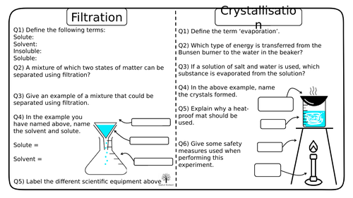 Mixtures and Separation Techniques - GCSE Chemistry Worksheets ...