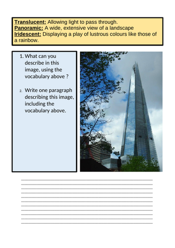 Descriptive writing and Vocabulary focus homework booklet | Teaching ...