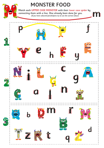 ALPHABET - Match upper and lower case letters - "MONSTER FOOD ...