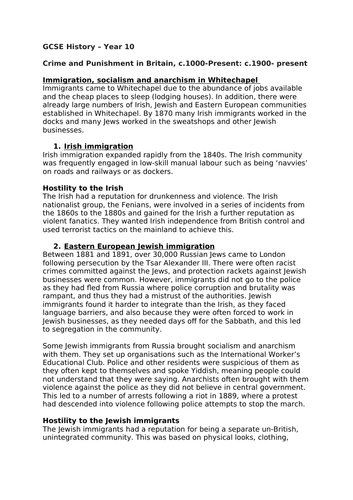 Edexcel GCSE History - Immigration, Socialism and Anarchism ...