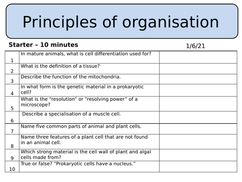 Principles of Organisation Lesson AQA GCSE Biology | Teaching Resources