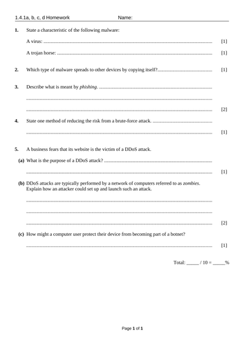 J277 OCR 1.4 Network Security SoW | Teaching Resources