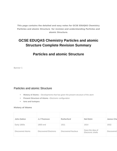 GCSE EDUQAS Chemistry Particles and atomic Structure Complete Revision ... GCSE EDUQAS Chemistry Particles and atomic Structure Complete Revision ...