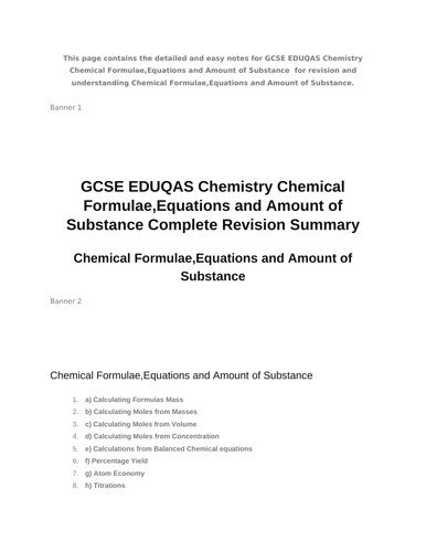 GCSE EDUQAS Chemistry Chemical Formulae,Equations and Amount of ...