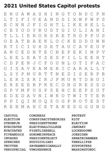2021 United States Capitol protests Word Search | Teaching Resources