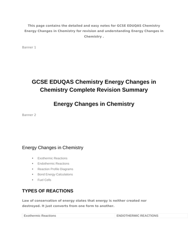 GCSE EDUQAS Chemistry Energy Changes in Chemistry Complete Revision ...