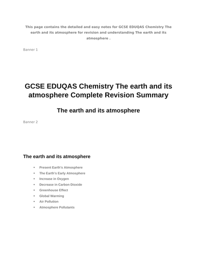 GCSE EDUQAS Chemistry The earth and its atmosphere Complete Revision ...