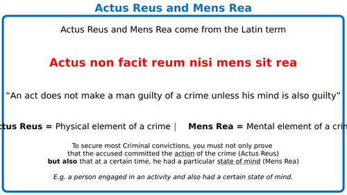 Actus Reus, Mens Rea and Transferred Mens Rea | Teaching Resources