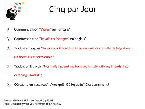 "5 a Day" French Revision Activities (2) | Teaching Resources