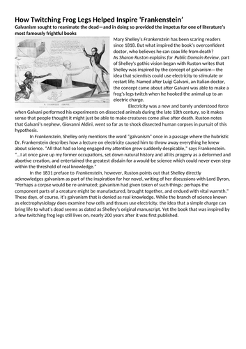 KS3 English - Study of Frankenstein. | Teaching Resources