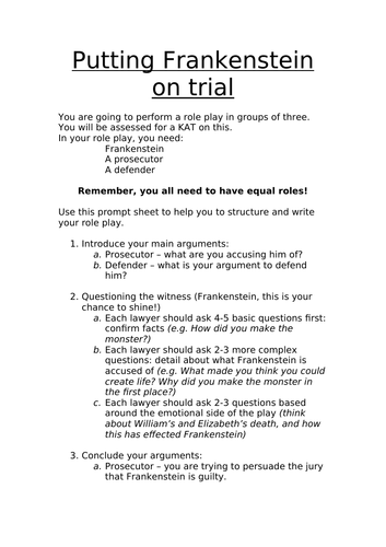 KS3 English - Study of Frankenstein. | Teaching Resources