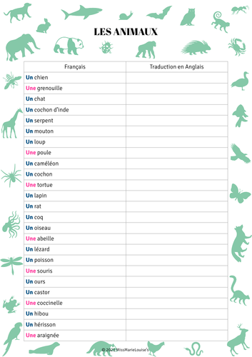 LES ANIMAUX VOCABULAIRE | Teaching Resources