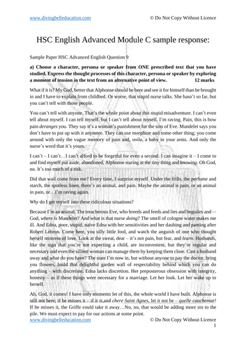 HSC Advanced English The Craft of Writing - Sample response The ...