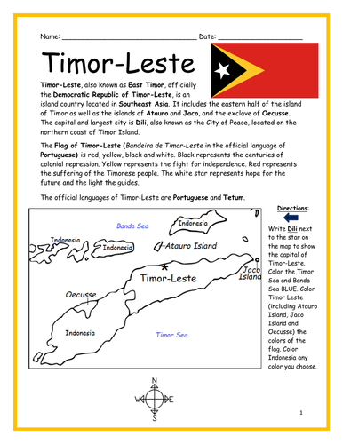 TIMOR-LESTE - Introductory Geography Worksheet | Teaching Resources