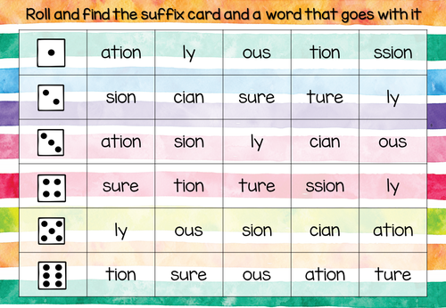Year 3 and Year 4 (KS2) Spelling/Grammar: Suffix and word matching card ...