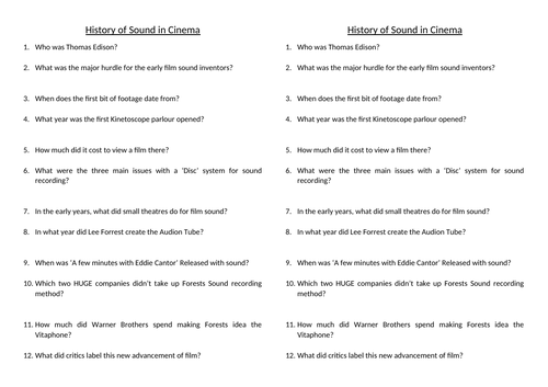 Film Sound Sow Film Studies Media Studies Teaching Resources