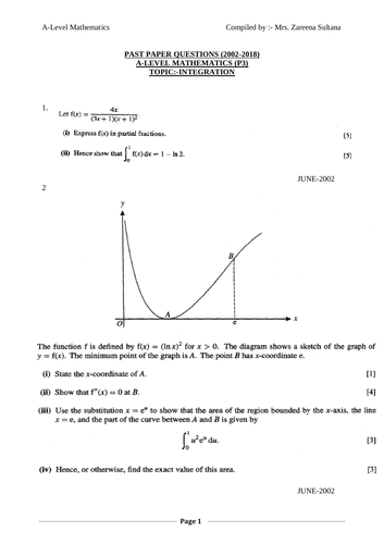 GCE -Mathematics - 9709-Worksheet-Integration -Pure Mathematics-P3 ...