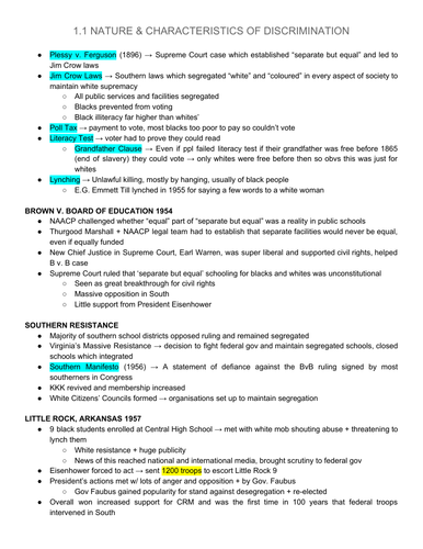 IB History Notes: Civil Rights Movement | Teaching Resources