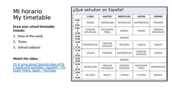 Spanish Year 7 My timetable | Teaching Resources