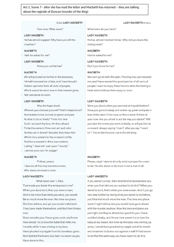 Lady Macbeth Act 1 Scene 7 | Teaching Resources