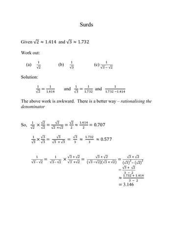 Surds -- Rationalising The Denominator | Teaching Resources Surds -- Rationalising The Denominator | Teaching Resources