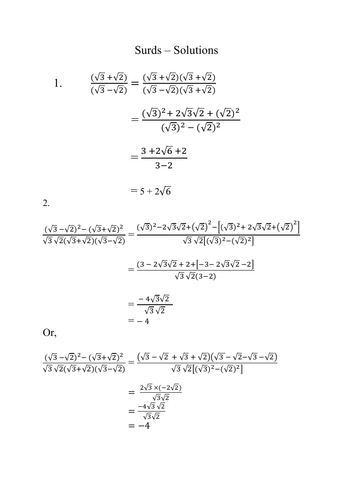 Surds -- Rationalising The Denominator | Teaching Resources Surds -- Rationalising The Denominator | Teaching Resources