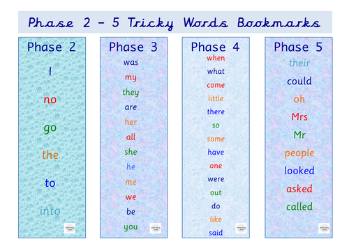 Phase 2 - 5 Tricky Words Bookmarks | Teaching Resources