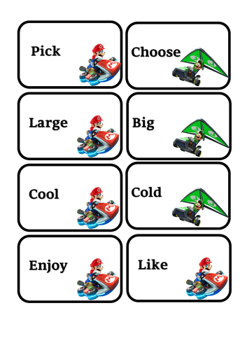 Mario Kart themed flash cards Synonyms | Teaching Resources