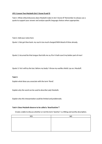 Macbeth Act 5 The ending. | Teaching Resources