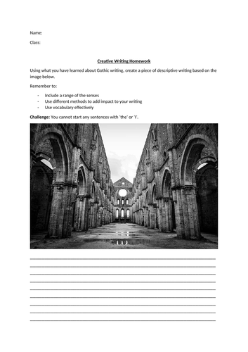 Gothic Homework Tasks | Teaching Resources